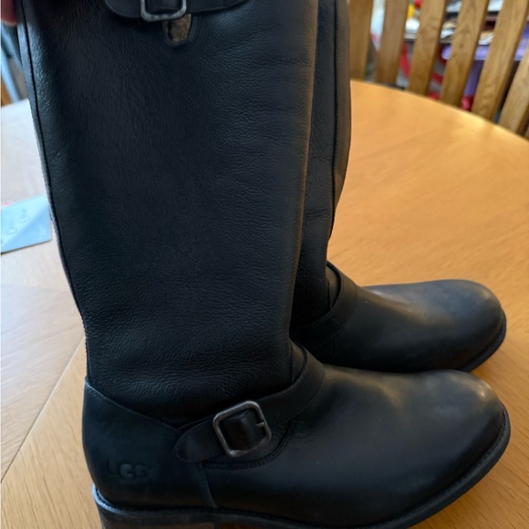 UGG | Shoes | Ugg Black Leather Moto Style Boots With Buckle Straps And ...